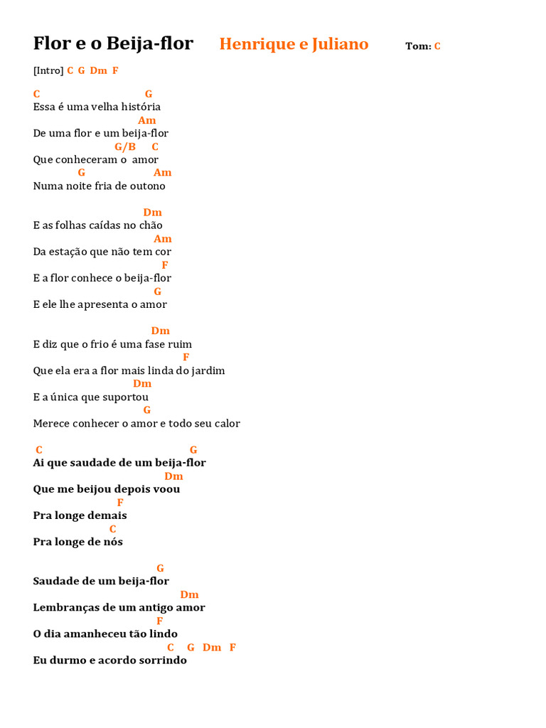 Flor e o Beija Henrique e Juliano Tom C - Cifra | PDF