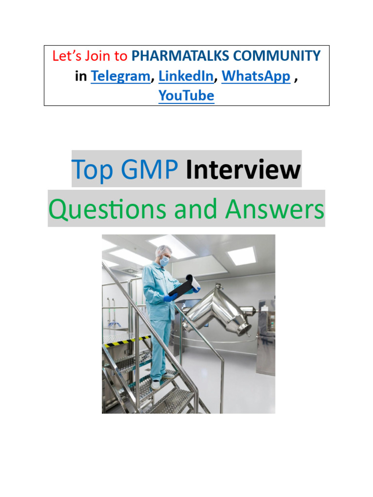 Top GMP Interview Question and Answers | PDF | Regulatory Compliance | Verification And Validation