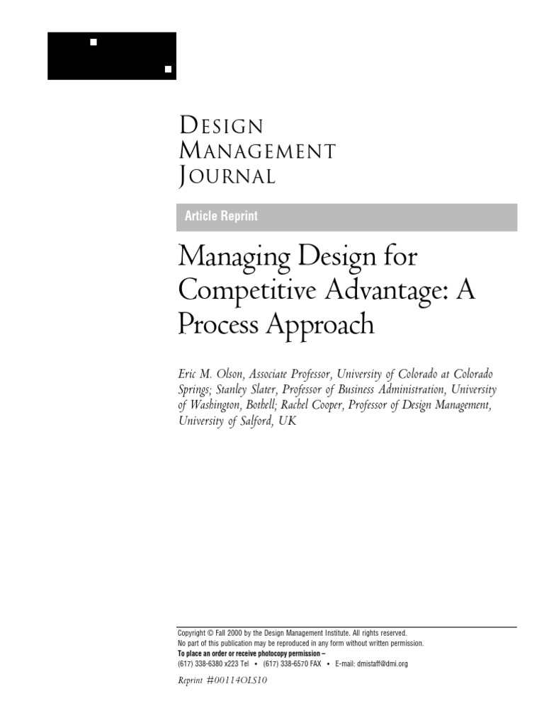 Managing Design For Competitive Advantage A Process Approach | PDF ...