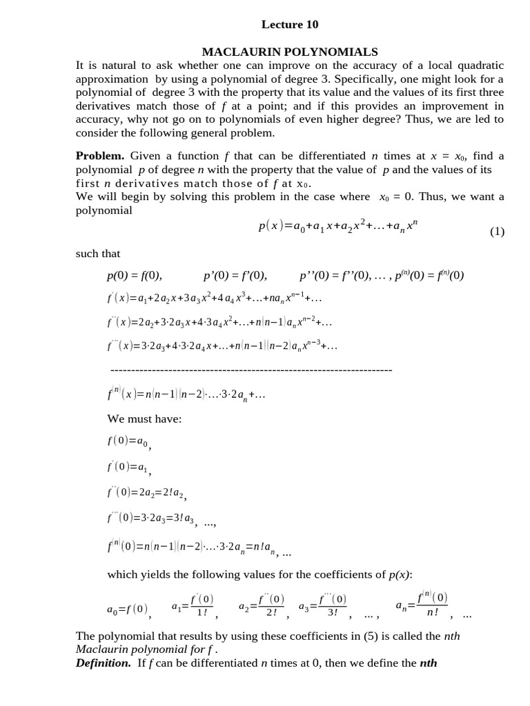 Lecture 10 - Maclaurin Polynomial 2 | PDF