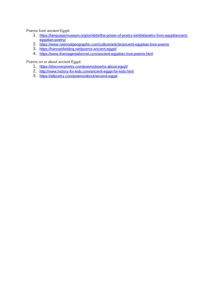 Ancient Egyptian Poetry Resources | PDF