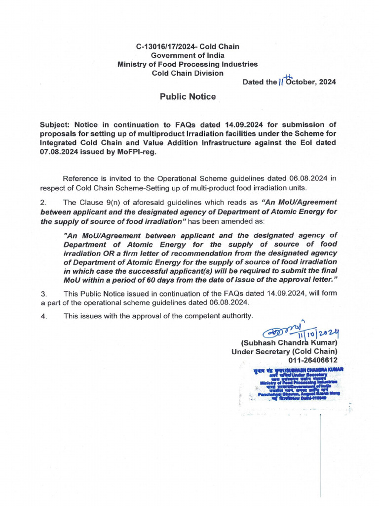 Public Notice Dated 11.10.2024 in Relation To Operational Scheme ...