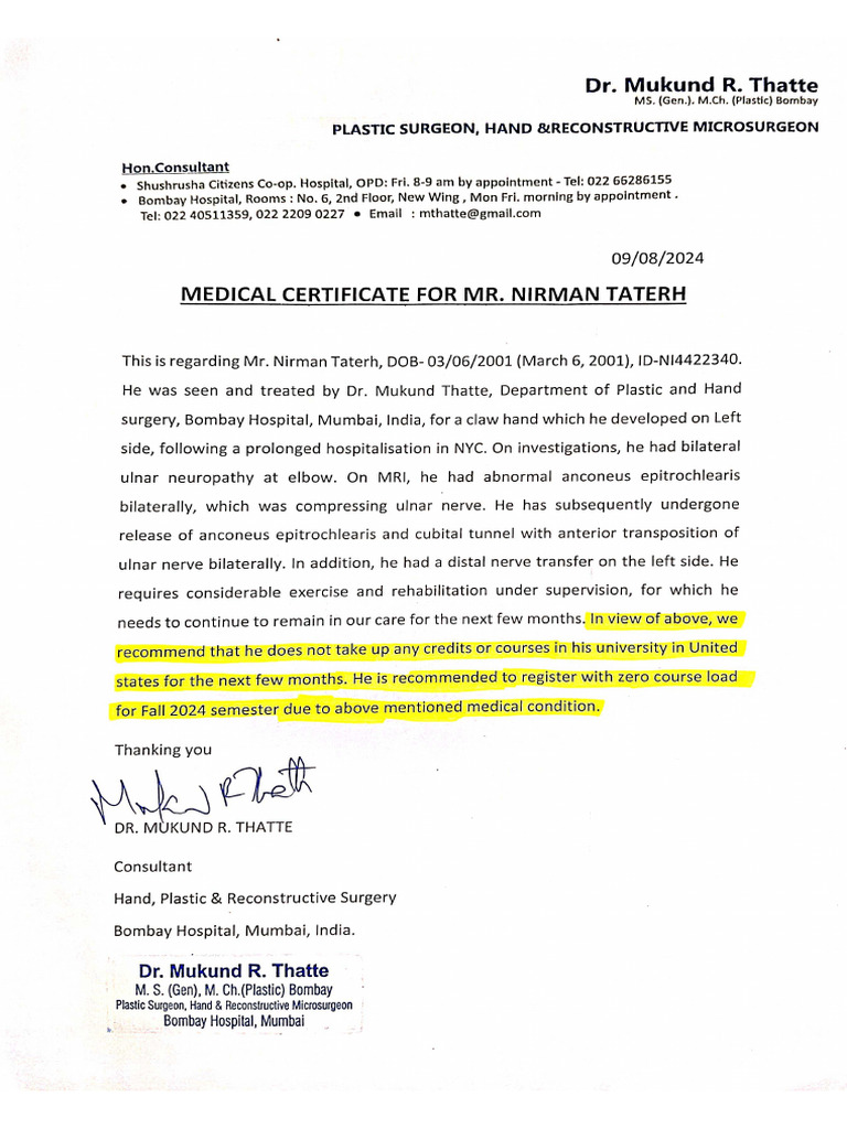 New Nirman Taterh Medical Loa Letter | PDF