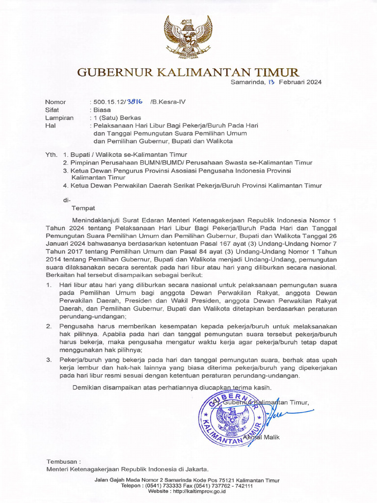 Pelaksanaan Hari Libur Bagi Pekerja Atau Buruh Pada Hari Dan Tanggal Pemungutan Suara Pemilihan ...