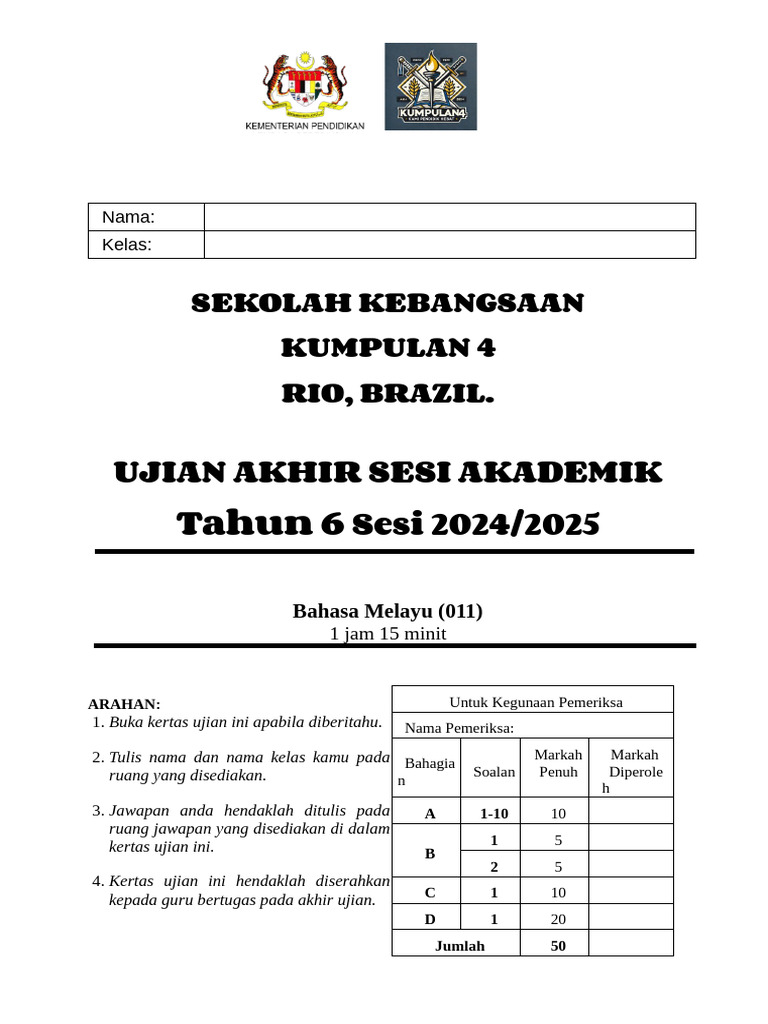 Set Soalan Uasa Tahun 6 Kump 4 | PDF