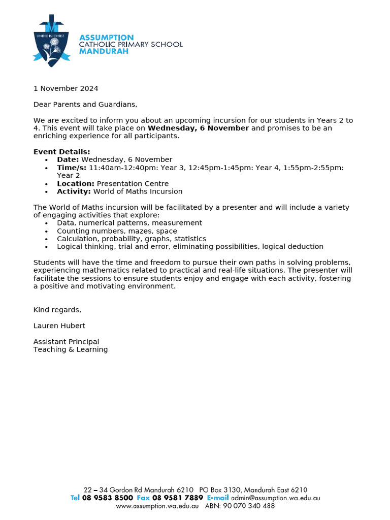 24 LH World of Maths Incursion Parent Letter | PDF | Career & Growth ...