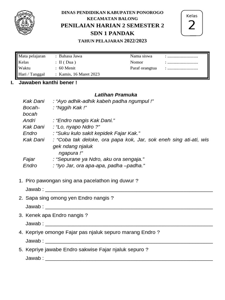 Soal PH 2 B.jawa | PDF