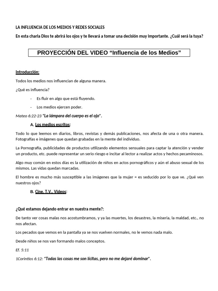 Ministracion 7 La Influencia de Los Medios y Redes Sociales | PDF ...