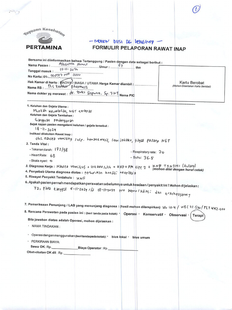 Jawaban Pelaporan Rawat Inap - Askesatria Achmad | PDF
