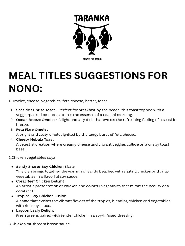 Creative Meal Title Suggestions | PDF