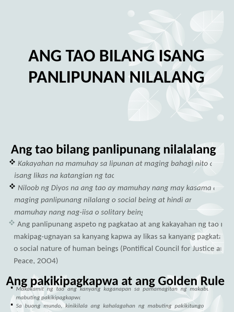 Ang Tao Bilang Isang Panlipunan Nilalang | PDF