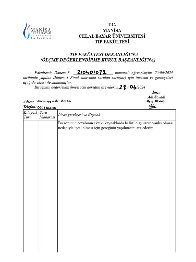 Soru Kurul Final Soru Itiraz Formu 902TR 1 | PDF