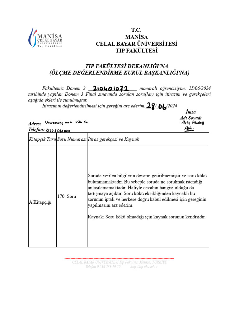 Soru Kurul Final Soru Itiraz Formu 902TR 1 | PDF