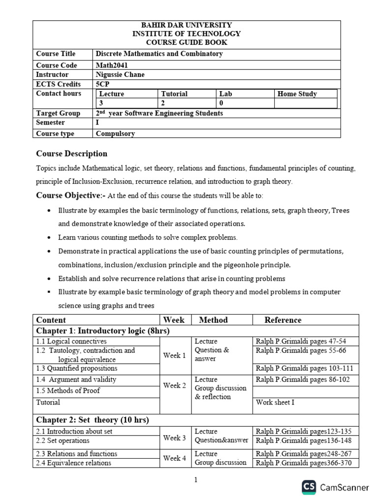 Discrete Mathematics Course Overview | PDF | Logic | Discrete Mathematics