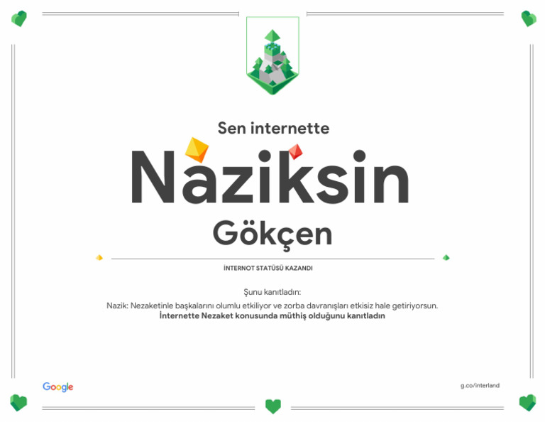 Google Interland Gökçen Nezaket Sertifikası | PDF