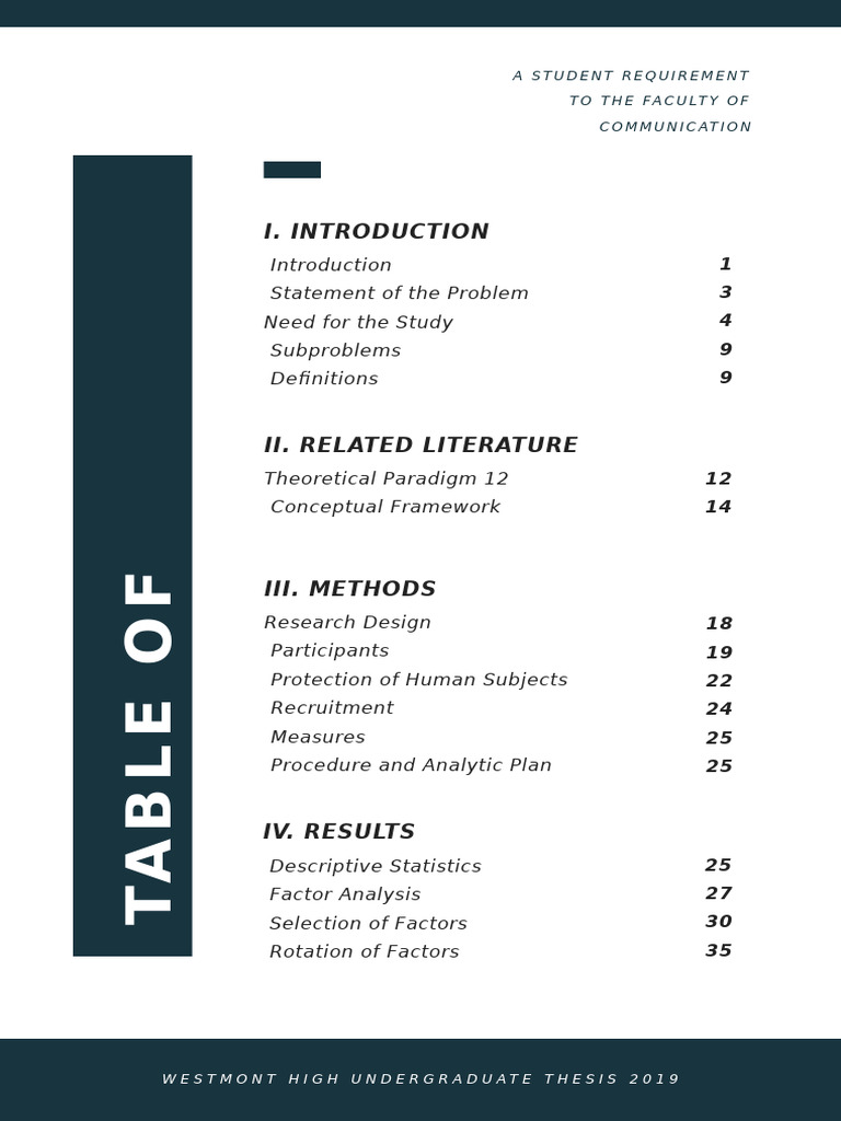 Navy Blue Modern Thesis General Table of Contents | PDF