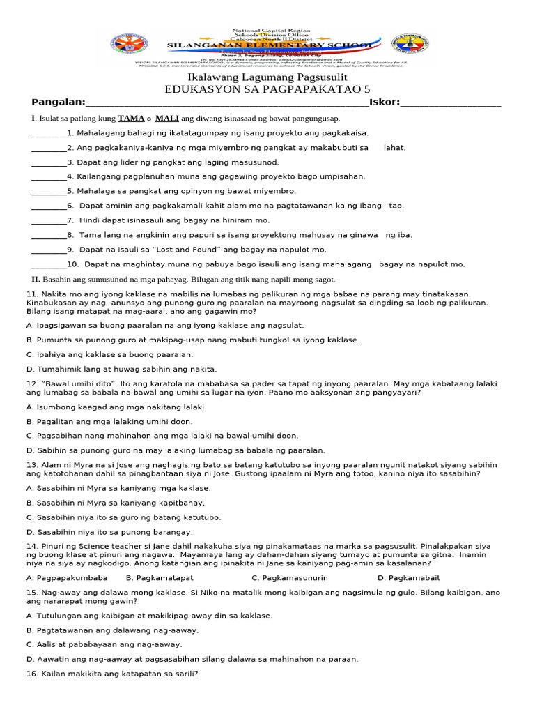 ESP 2nd S.T - Quarter 1 | PDF