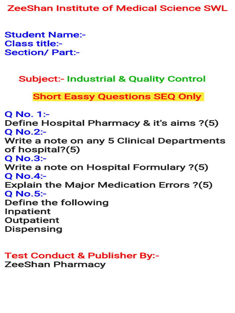 Test No # 04 Hospital and Community Pharmacy | PDF