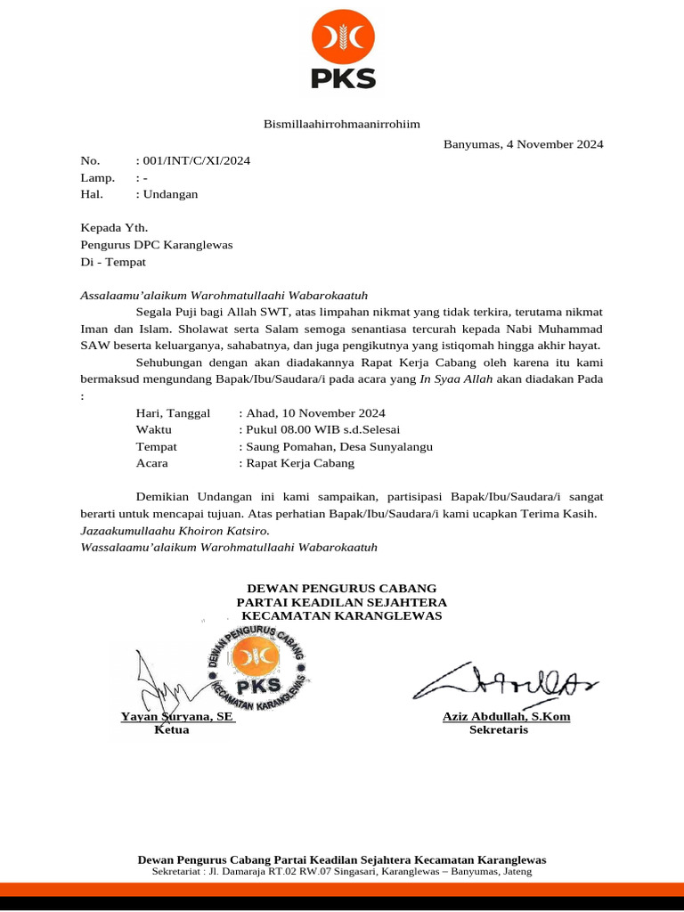 Undangan Raker DPC 2024 | PDF