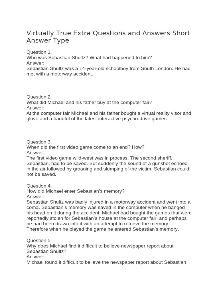 Virtually True Extra Questions and Answers Short Answer Type | PDF