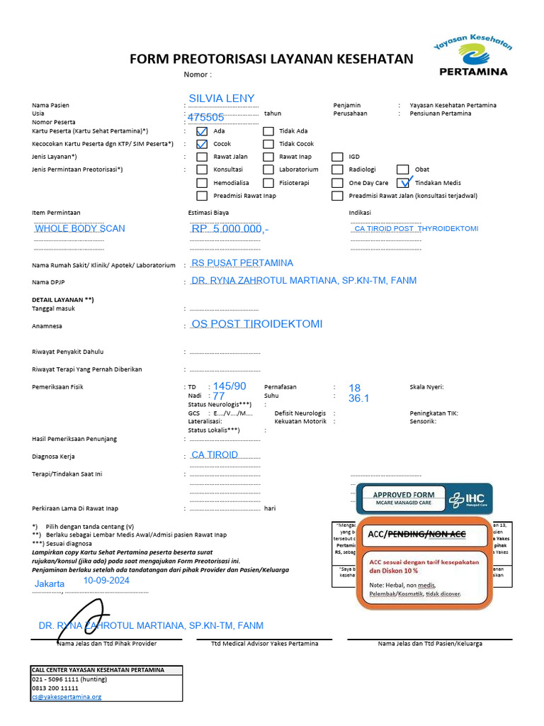 Form Preotorisasi Yakes Pertamina | PDF