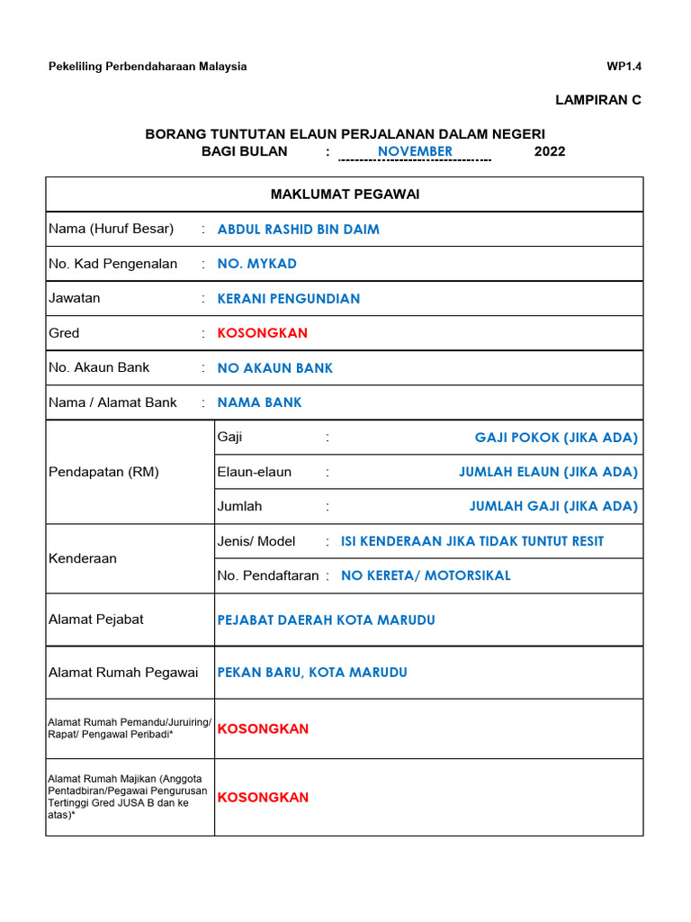 Contoh Pengisian Borang T & T PRU15 | PDF