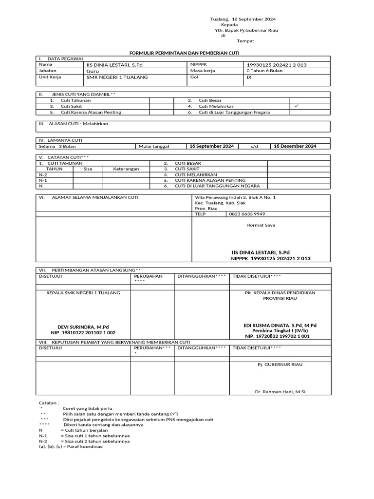 Blanko Cuti Melahirkan Iis | PDF