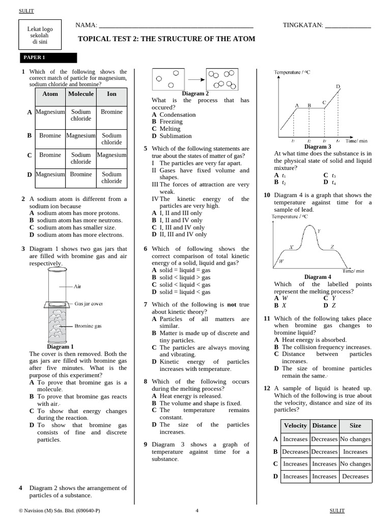 IT Chem F4 Topical Test 2 (E) | PDF | Gases | Atoms