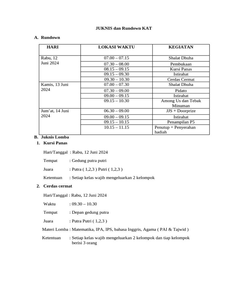 JUKNIS Dan Rundown KAT OPH PUTRI 2024 Baruu | PDF