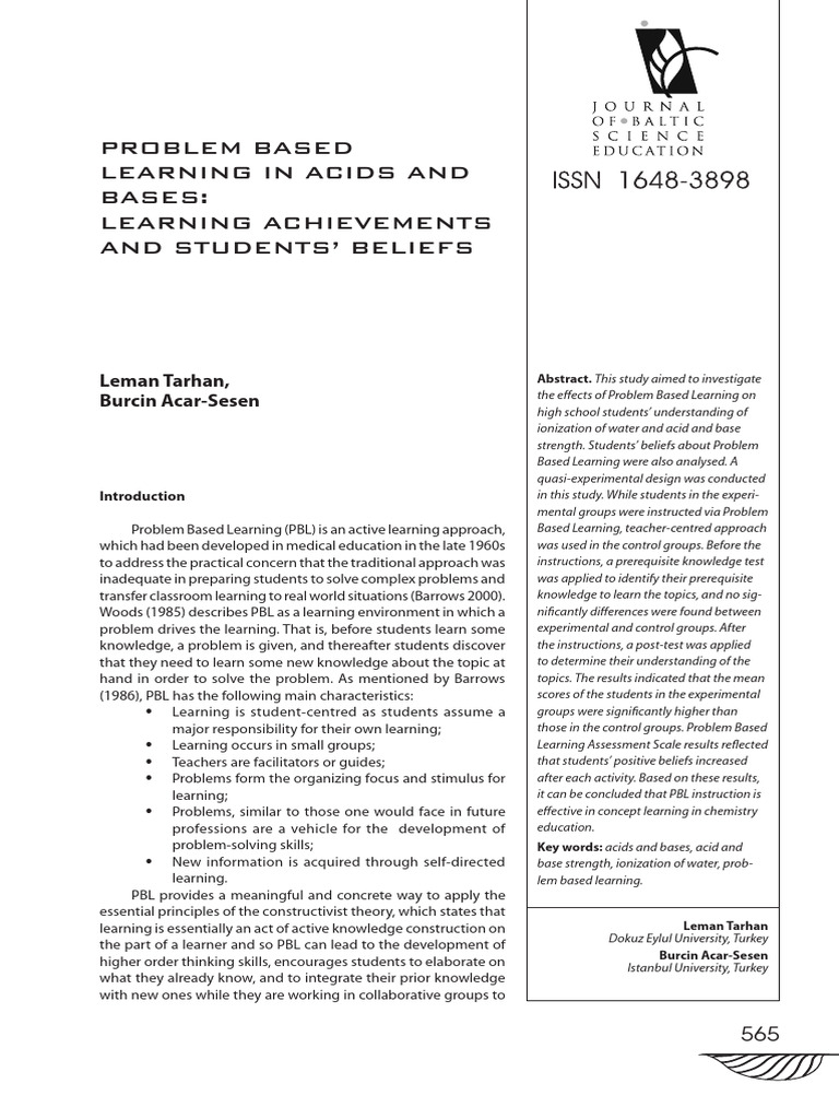 Tarhan. PBL 2013 | PDF | Multiple Choice | Acid Dissociation Constant