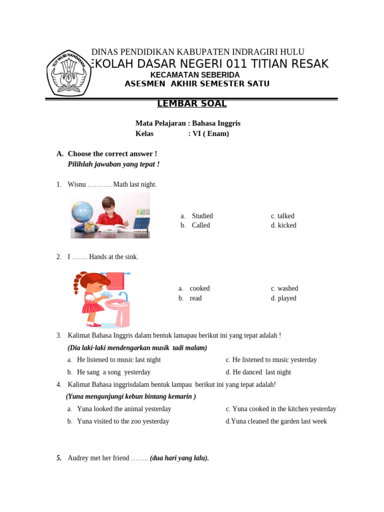 Soall Ujian B.ingg Kelas 6 | PDF