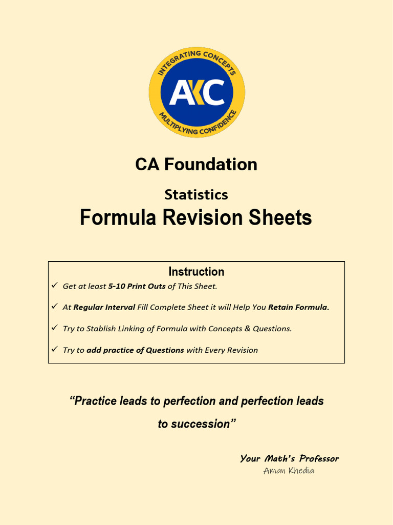 Statistics Formula | PDF | Mean | Variance