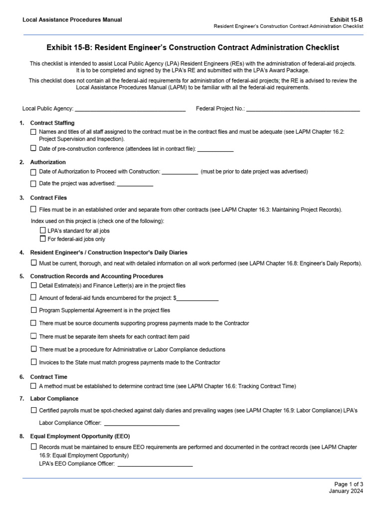Exhibit 15-B: Resident Engineer's Construction Contract Administration ...