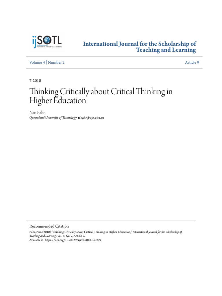Nan Bahr Chritical Thinking | PDF | Critical Thinking | Thought