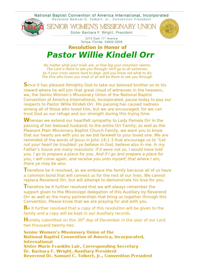 Rev Willie Kindell Orr | PDF