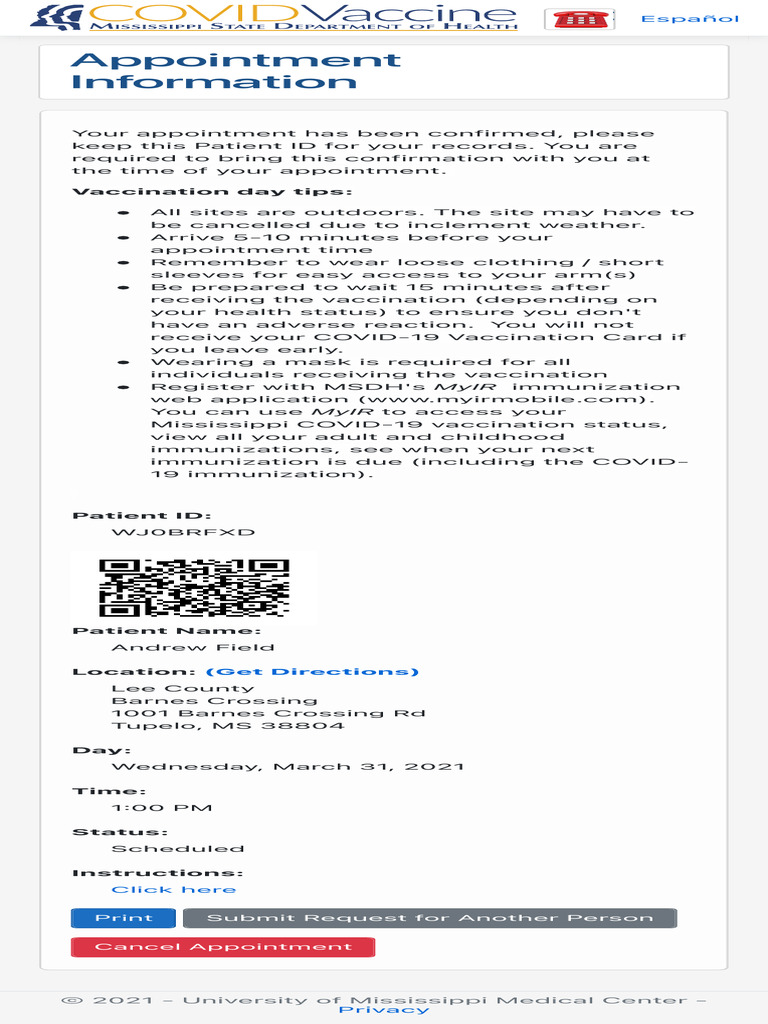 COVID-19 Vaccination Appointment Details | PDF