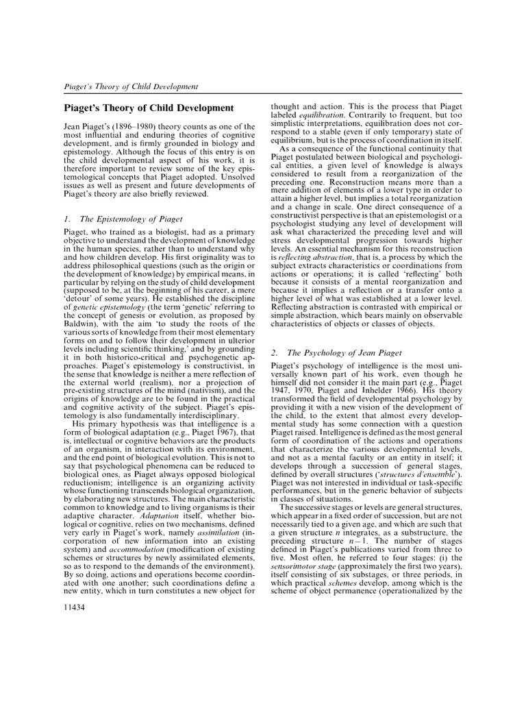 Piagets Theory of Child Development | PDF | Cognition | Cognitive Science