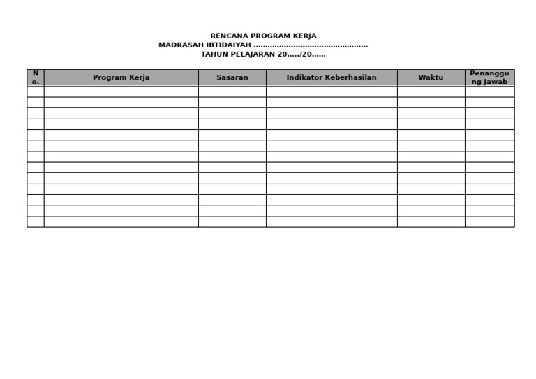 Form Rencana Program Kerja 2024 | PDF