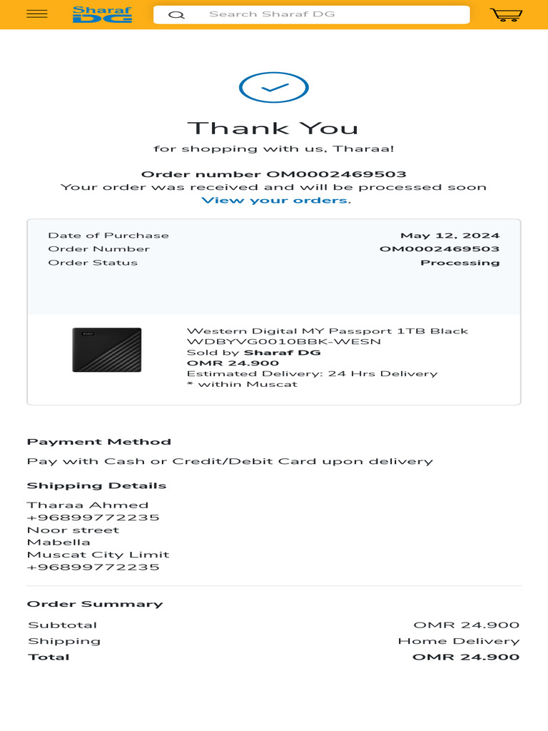 Order Confirmation for Tharaa | PDF