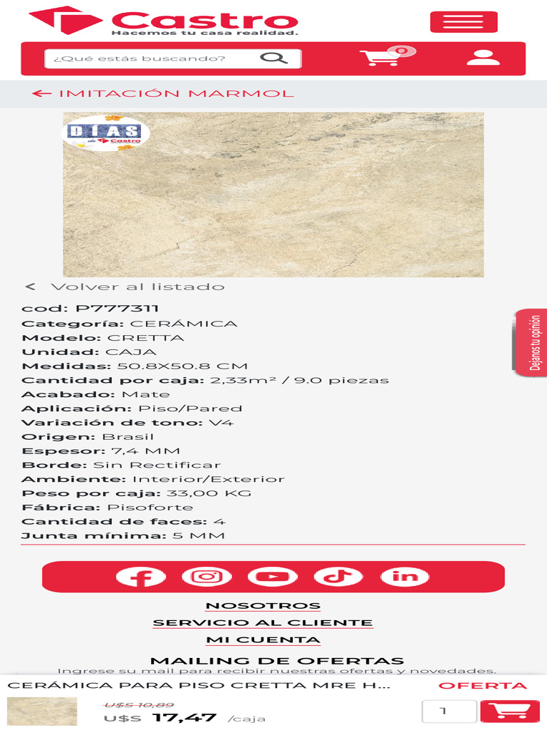 CERÁMICA PARA PISO CRETTA MRE HD A 50.8X50.8 CM - Castro - Tienda Web | PDF