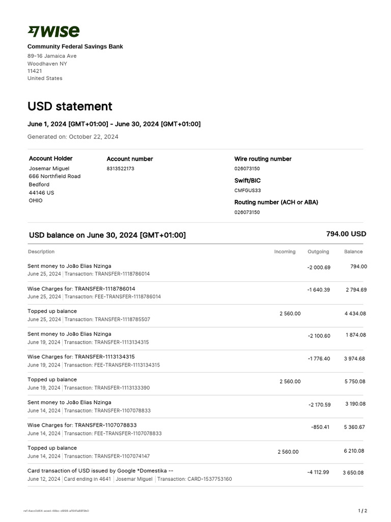 Statement 21105359 USD 2024-06-01 2024-06-30 | PDF | Service Industries ...