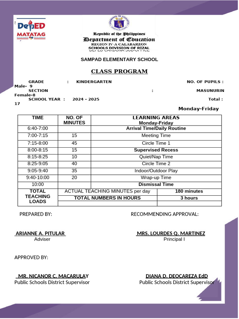 Tentative Kinder Masunurin Matulungin Class Program Sy 2024 2025..01 2 ...