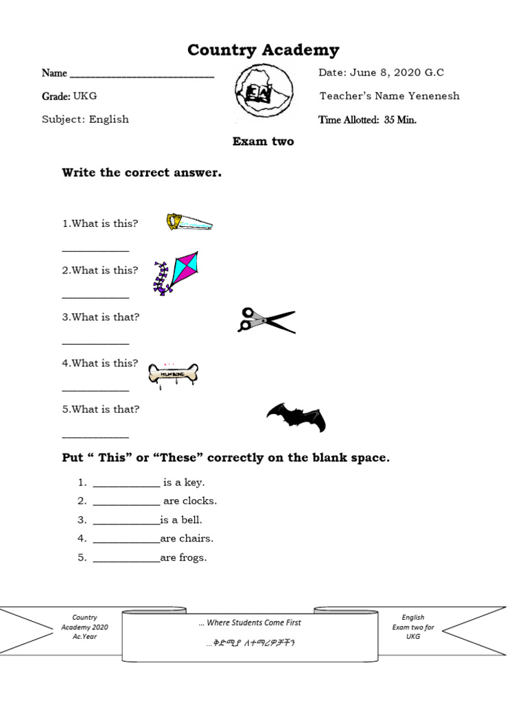 UKG English Exam 2 | PDF