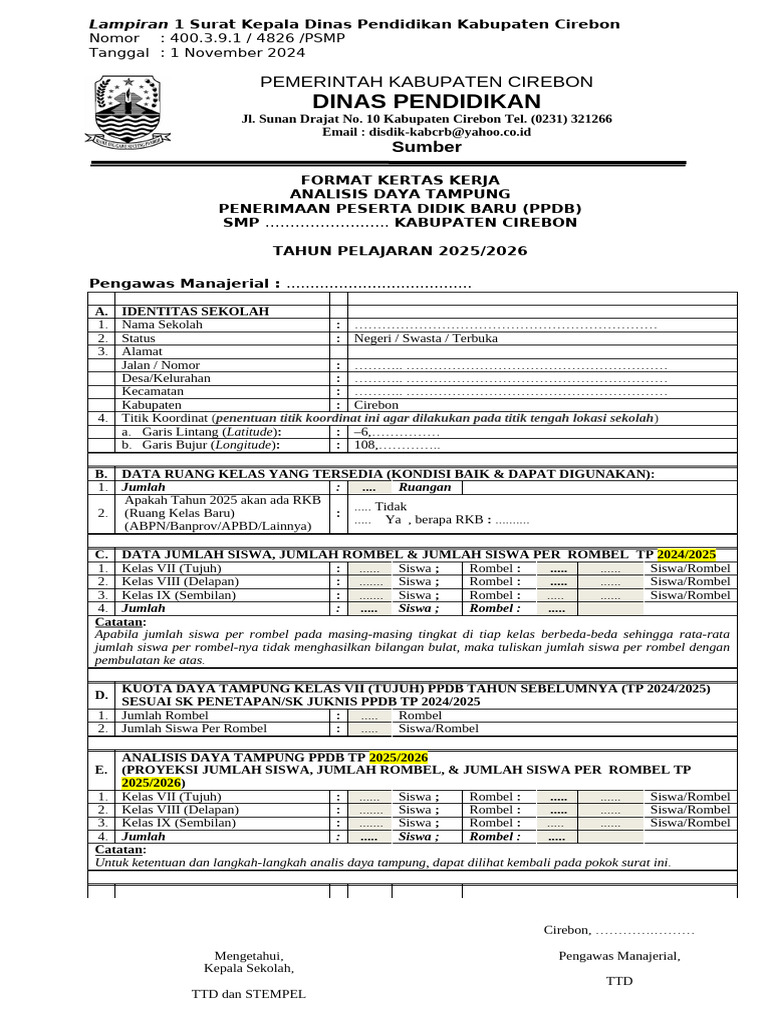 @lampiran 1-Kertas Kerja Format Analisis Daya Tampung PPDB Tahun 2025-Ok | PDF