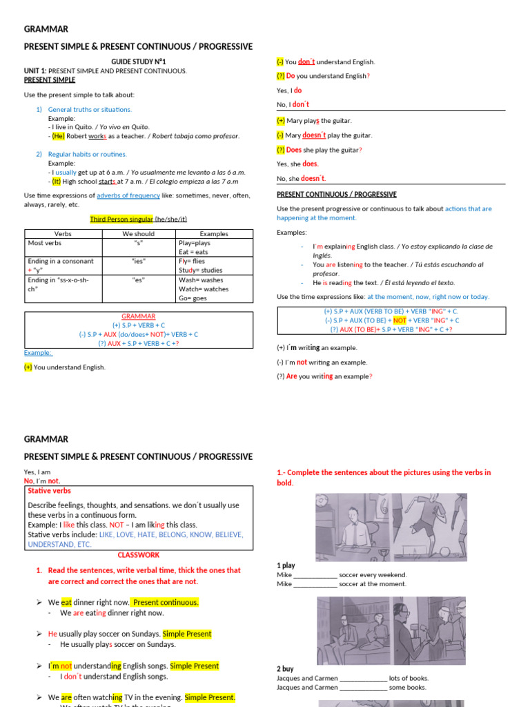 Unit 1_present Simple and Present Continuous._014728 | PDF | English Language | Verb