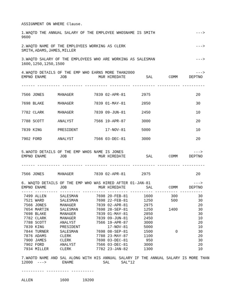 ASSIGNMENT ON WHERE Clause. | PDF | Technology & Engineering