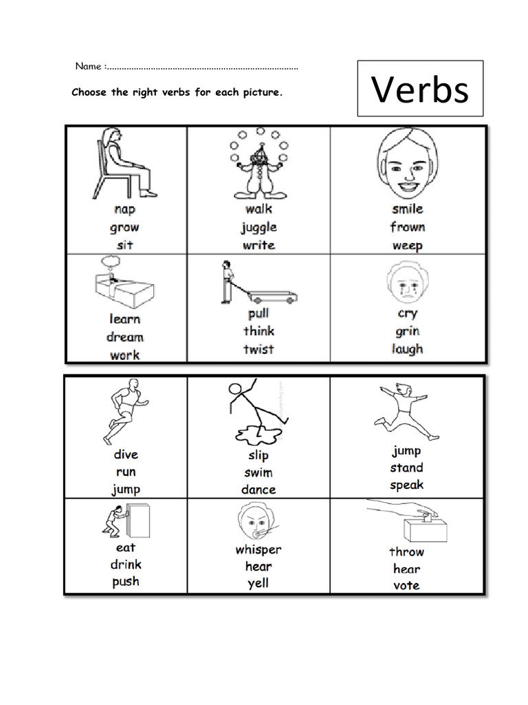 Verbs Worksheet | PDF | Games & Activities | Home & Garden