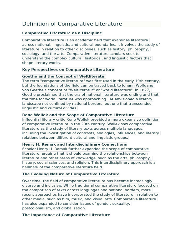 Definition of Comparative Literature | PDF | Linguistics | Liberal Arts Education