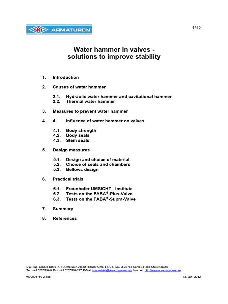 Water Hammer in Valves - Solutions To Improve Stability | PDF ...