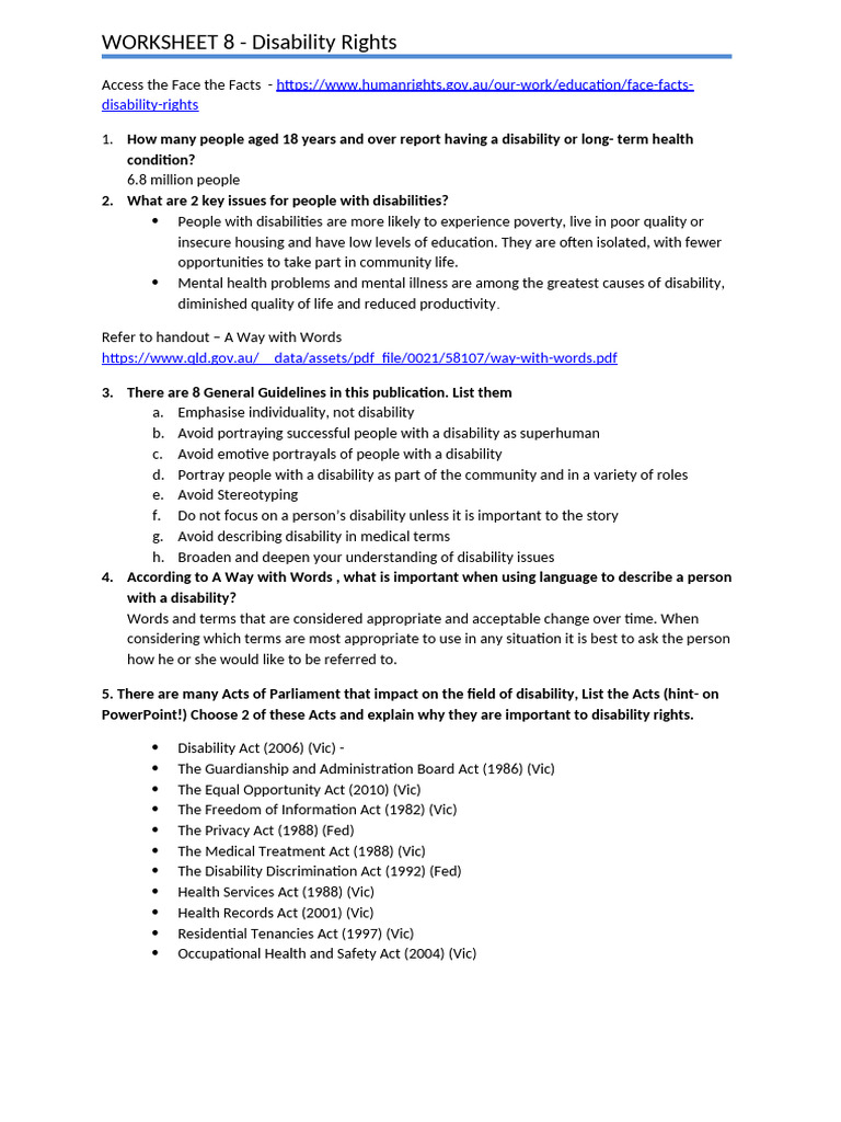 Aynan Diaz - Worksheet 8 - Disability Rights | PDF | Disability ...